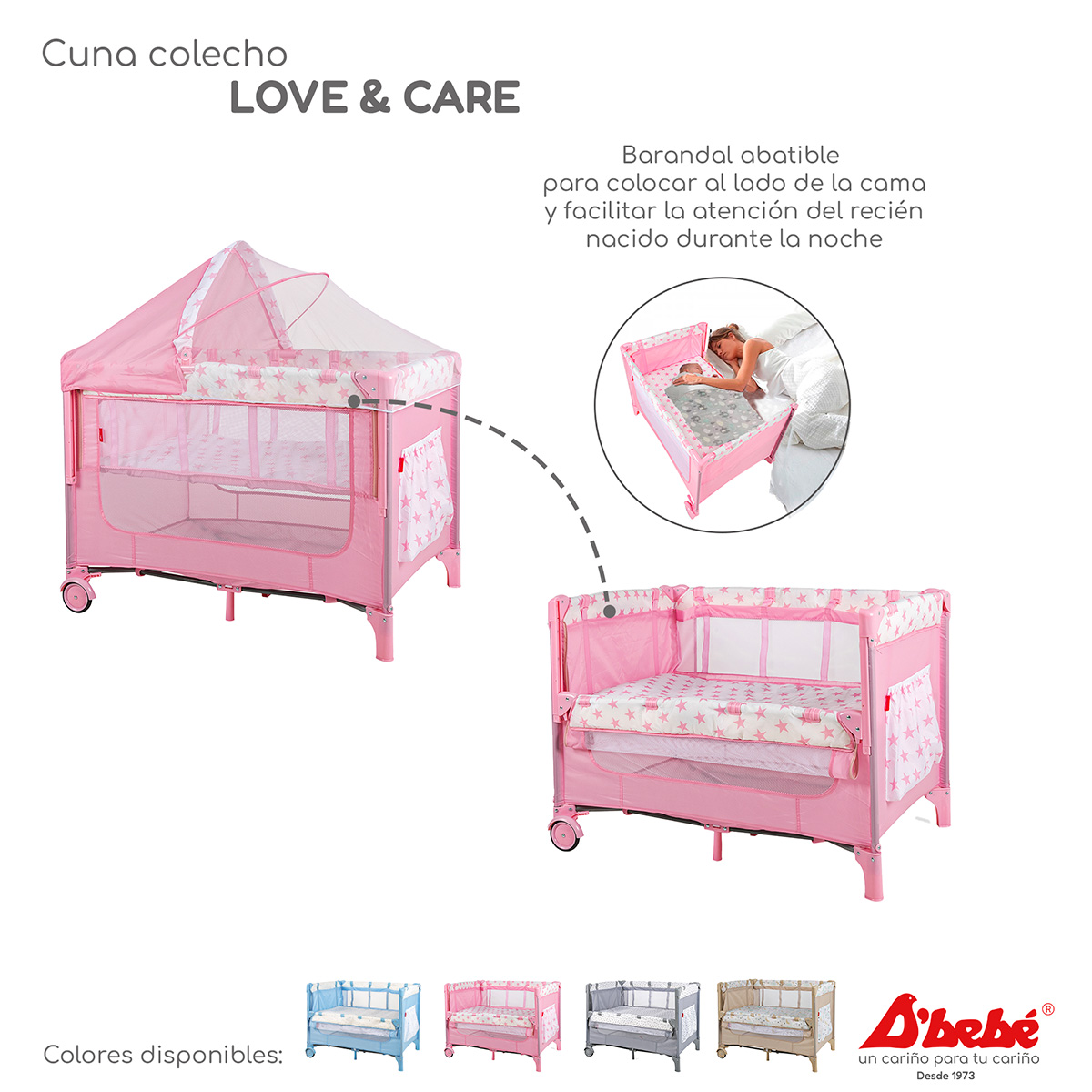 Cuna Colecho D´bebé con toldo mosquitero Love & Care Rosa - D'bebé ...