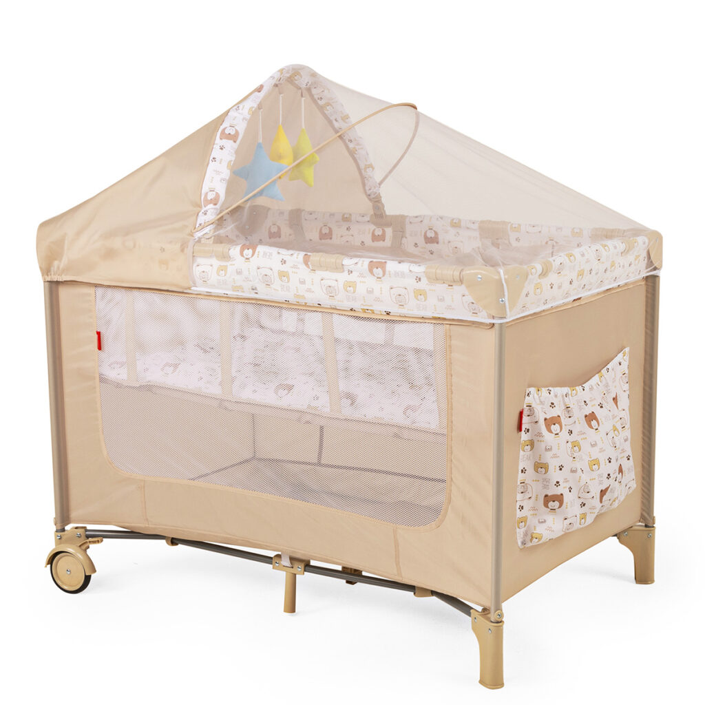Cuna Corral D´bebé con toldo mosquitero con juguetes suaves Rest Beige ...