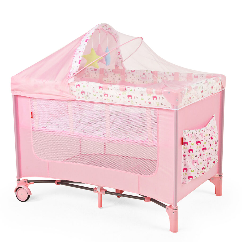 Cuna Corral D´bebé con toldo mosquitero con juguetes suaves Rest Rosa ...